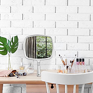 Snowflakes Large Hand Mirror with Handle-Hang Handheld Mirror Hairdresser Mirror.(Silver)