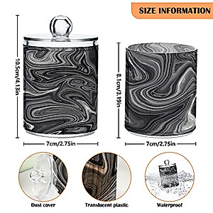 2 Pack Qtip Holder Organizer Dispenser Grey Black Marble Bathroom Storage Canister Cotton Ball Holder Bathroom Containers for Cotton Swabs/Pads/Floss