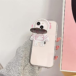 Beskinmer Compatible with iPhone 11 Case,Cute Clear Astronaut Case for Women with Astronaut Folding Camera Cover Kickstand Case Slim Soft TPU Shockproof Bumper - Clear
