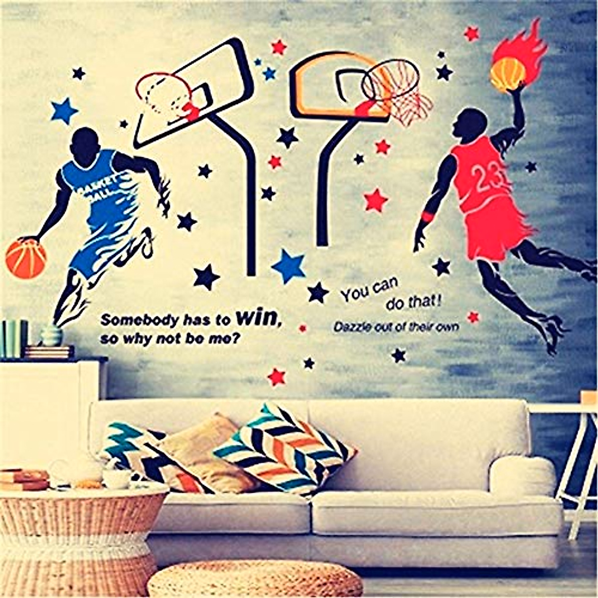 KeLay Fs 3D Basketball Player Wall Decals Decors for Boys Room,Sports Wall Decals Stickers, Basketball Slam Dunk Wall Decals for Boys Bedroom