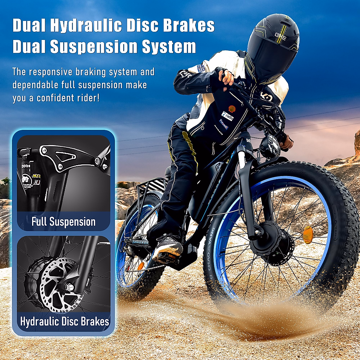 Dakeya Electric Bike for Adults, Ebikes Dual Motor, 2000w Fat Tire Ebike 35mph Dual Motor Electric Bike with Removable 48v, All Terrain Ebikes for Adults, Full Suspension 26" Awd E Bike 22.4ah Battery