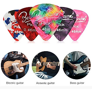 48 Pack Thin Guitar Picks, Mixed Colorful Celluloid Guitar Picks & Unique Guitar Gift for Acoustic Guitar, Bass and Electric Guitar (0.46mm)