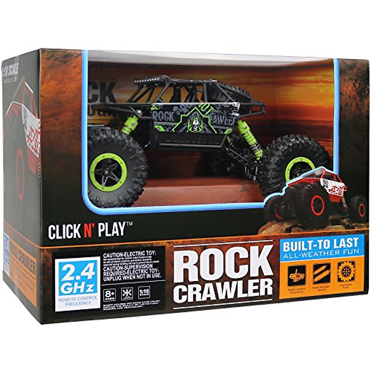 Click N' Play Remote Control Car 4WD Off Road Rock Crawler Vehicle 2.4 GHz, Green