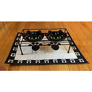 PetRageous 81030 Gizmo's Set The Table Steel Frame Dog Feeder, 3-Inch Tall Dining Table by 13-Inch Long and 6-Inch Wide, Holds Two 5.5-Inch Diameter Bowls, for Small and Medium Dogs and Cats, Black