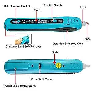ALLOSUN Christmas Light Tester Bulb&Fuse Checker Gun 12-600 V AC Repair Non Contact AC Voltage Tester Light Bulb Removal Tool Fuse Bulb Tester,Blue