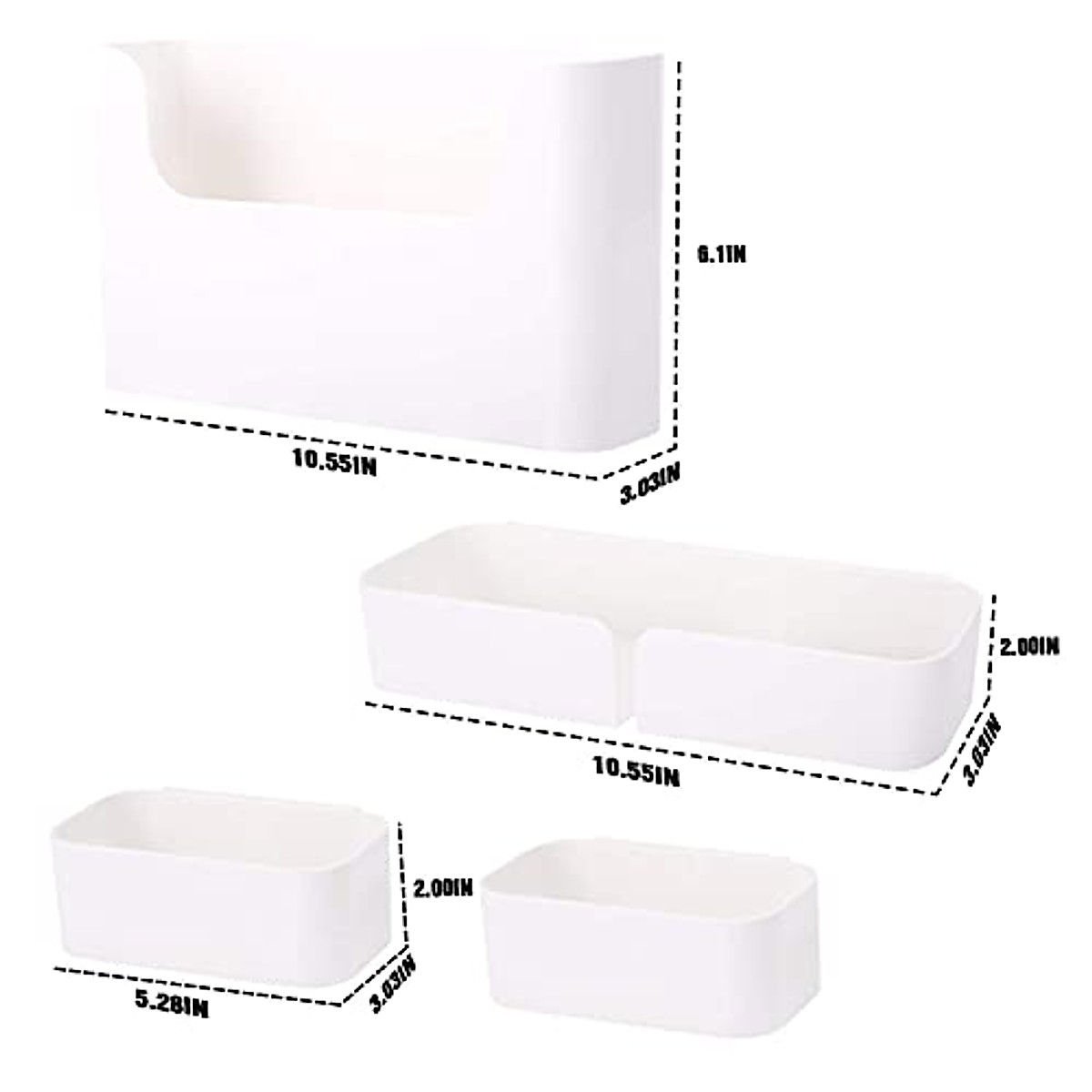 LADYBEE7LES Wall Floating Shelves White 4pcs Set, Self Adhesive Wall Shelf/Bathroom Makeup Wall Organizer/Wall décor/No Drill Plastic Storage Bins, Multi-Sizes, Stickers Included