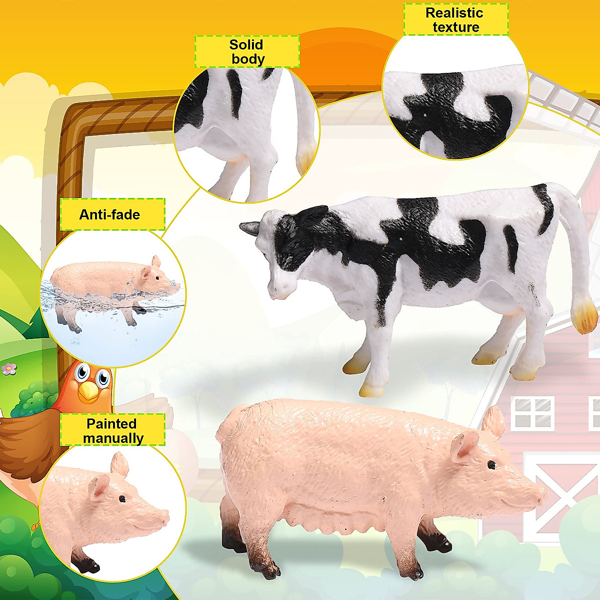 16 Pcs Mini Farm Animal Toys Realistic Plastic Kids Animal Figurines Playset for Kids Birthday Cake Topper Easter Egg Fillers Animal Theme Toys