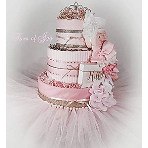 Pink and Gold Baby Blanket Diaper Cake Tiara Tutu Hair Bows Baby Girl Baby Shower Newborn Baby Onesie Gift