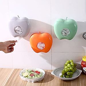 Fresh Keeping Bag Storage Box Wall-mounted Punch-free Large Capacity Space-saving Dustproof Apple Shape Food Cover Cling Film Food Wrap Shower Caps Container Organizer Dispenser for Kitchen Bathroom