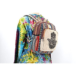 Unique Hand Print Mini Hemp Backpack Small Back Pack Hippie Bag Pack Festival Bag Pack 100% Hemp|100 VEGAN| FAIR TRADE | Handmade with Love