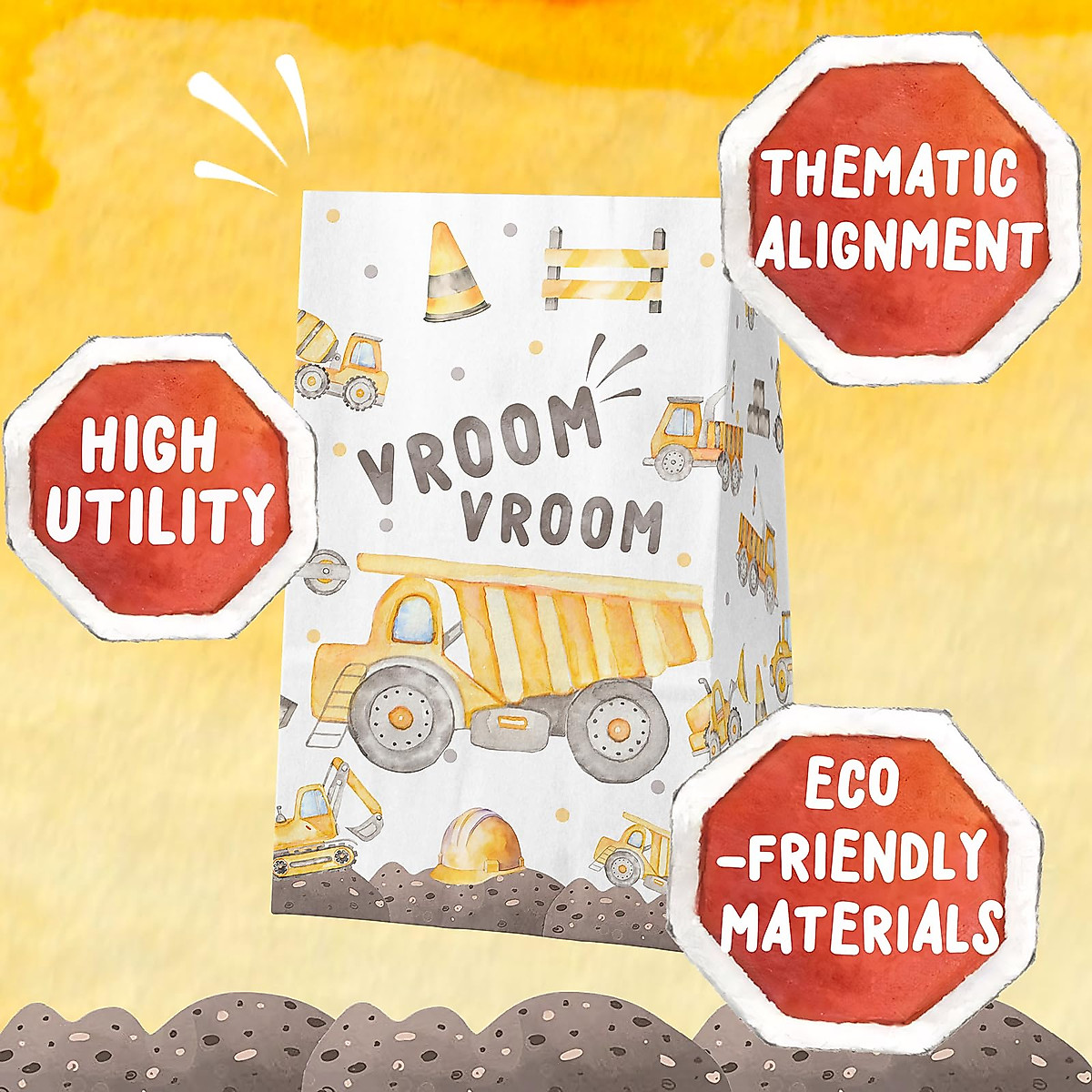 Celee 24-Pack Construction Goodie Bags with Stickers - Ideal for Kids' Birthdays, Baby Showers, and Construction Themed Parties