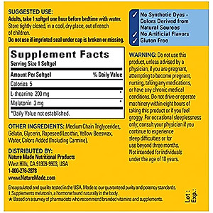 Nature Made Melatonin + L-Theanine 200mg, Softgels 60 Caplets (Pack of 2)