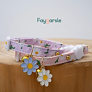 2 Pack Cotton Breakaway Cat Collars with Bell Flower Pendant Kitty Kitten Collars Pink Purple Collar for Female Girl Cats Male Boy Cats