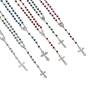 Juvale 12 Pack Catholic Rosary Necklaces for Men and Women, 6 Bead Colors, Assorted Pendants