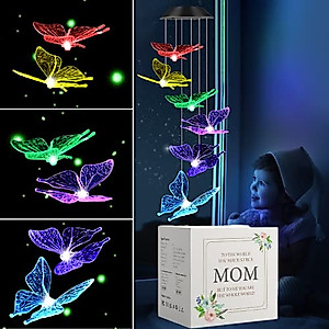 Mosteck Butterfly Gifts for Women, Mothers Day Mom Gifts, Solar Wind Chimes for Outside, Color-Changing Lights, Waterproof, Gardening Gifts for Women, Gifts for Mom Grandma Women Wife Aunt Neighbor
