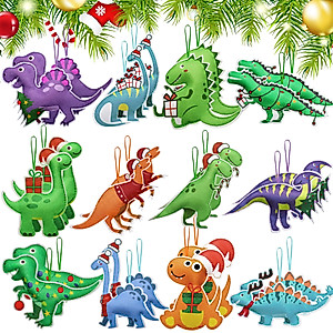 WILLBOND Large Dinosaur Christmas Ornaments for Kids 6'' Felt Dinosaur Hanging Ornament Cute Christmas Tree Decor Dinosaur Ornament for Holiday Dinosaur Themed Birthday Party Xmas Favors (12 Pcs)