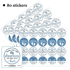 Cgvovgr 80 Pcs Blue Footprint Baby Shower Thank You Stickers - Gender Reveal Stickers Cute Boy Baby Shower Favor Labels with Footprint Design Baby Gift Wrap