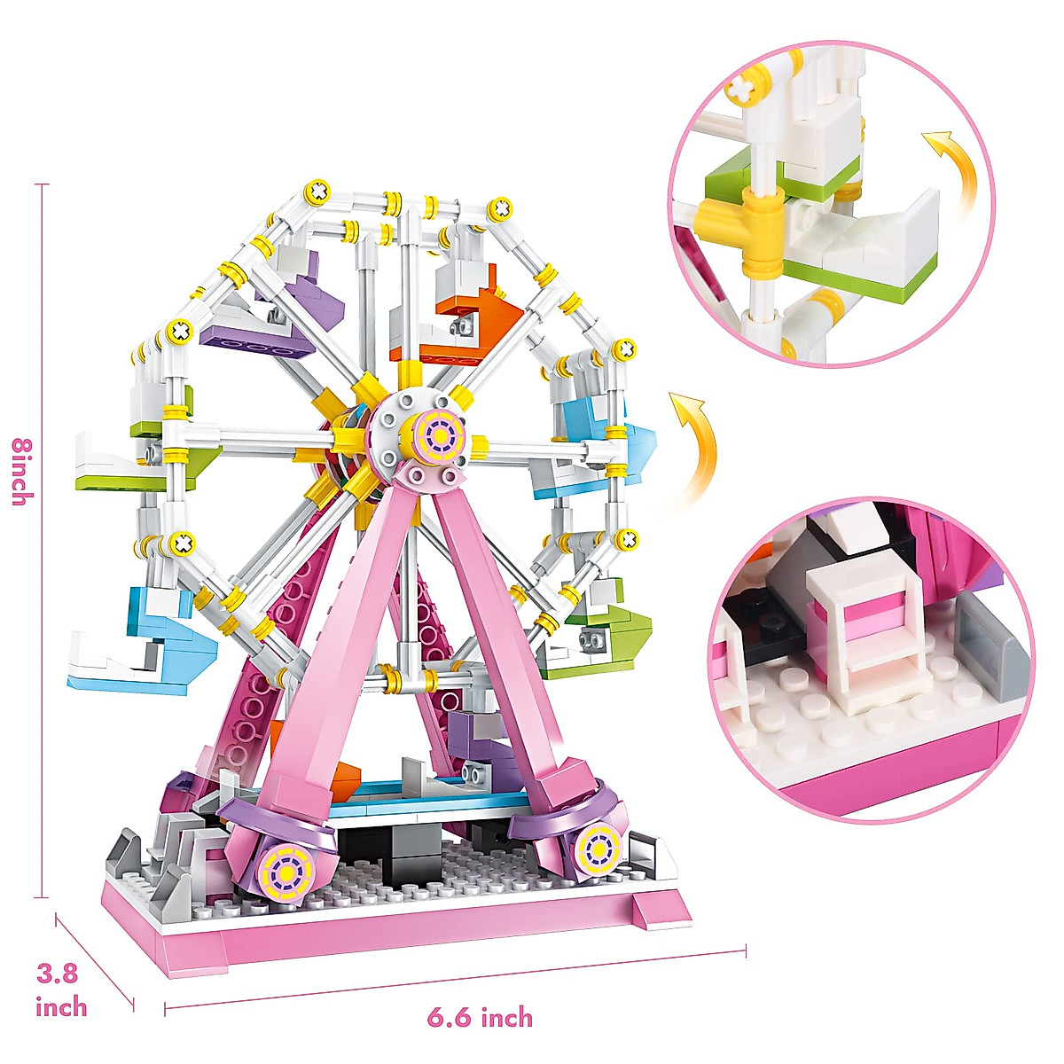 BRICK STORY Girls Friends Carnival Building Set Friends Amusement Park Building Blocks Toys with Ferris Wheel, Show Stage and 4 Mini Dolls Great Birthday Gift for Kids Age 6-12 and up, 610 Pieces