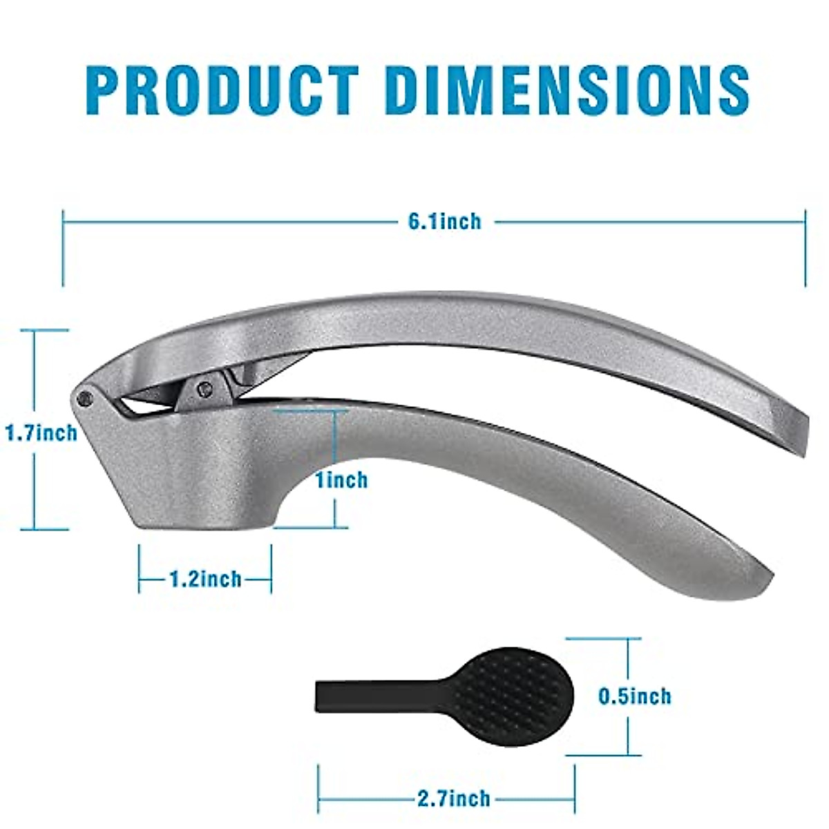 Garlic Press, Garlic Mincer Easy-squeeze Ergonomic Handle, Rust Proof, No Need To Peel, Professional Ginger Press & Garlic Crusher with Handy Cleaning Brush- Dishwasher Safe