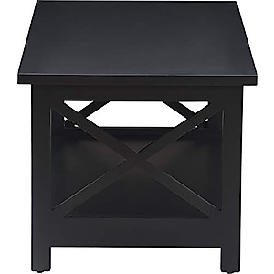 Serta Bismarck Modern Farmhouse Coffee Table with Lower Storage Shelf, Rectangle Tabletop with X-Shaped Lattice, Black