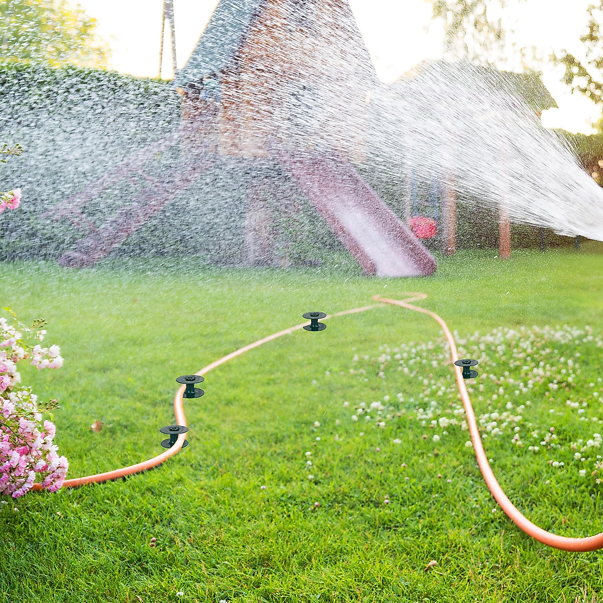 Hourleey 6 Pack Garden Hose Guide Spike, 10 Inch Rustproof Zinc Sturdy Metal Stake, Heavy Duty Spin Top, Keeps Garden Hose Out of Flower Beds for Plant Protection