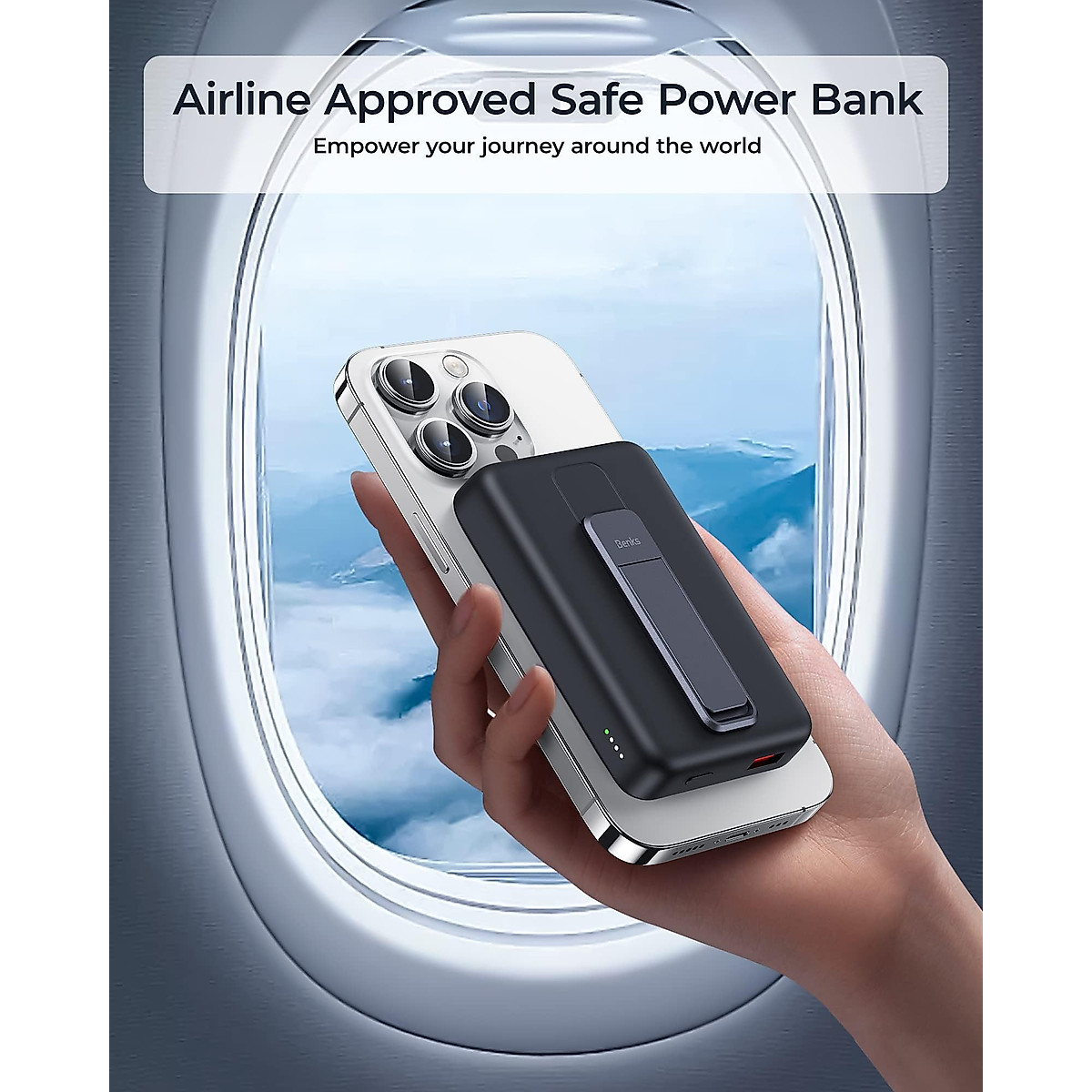 BENKS Magnetic Power Bank, 10000mAh Foldable Kickstand Wireless Portable Charger, for MagSafe Baterry Pack with Two-Way 20W USB-C Port for iPhone 15 Pro Max/15 Pro/15 Plus/15, iPhone 14/13/12 Series