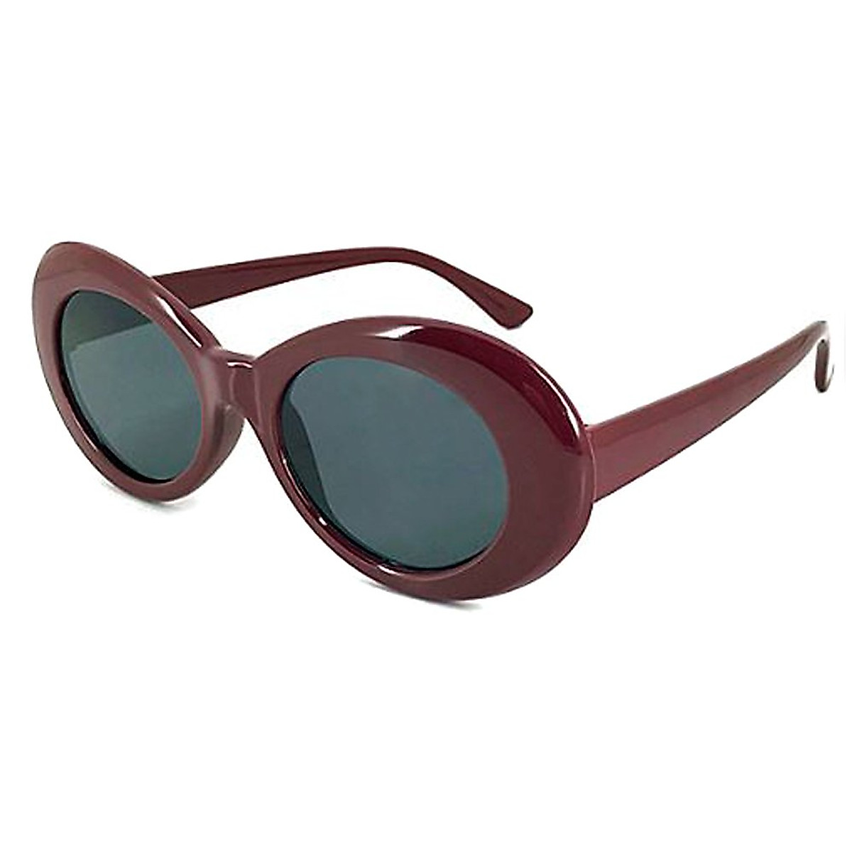 BOLD Retro Oval MOD Thick Frame Clout Goggles Round Lens Sunglasses (Wine, Smoke)