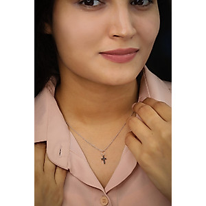 Shweta Creations 0.06 Cttw Black Diamond Religious Dainty Cross Pendant For Women|925 Silver|Christmas Gift