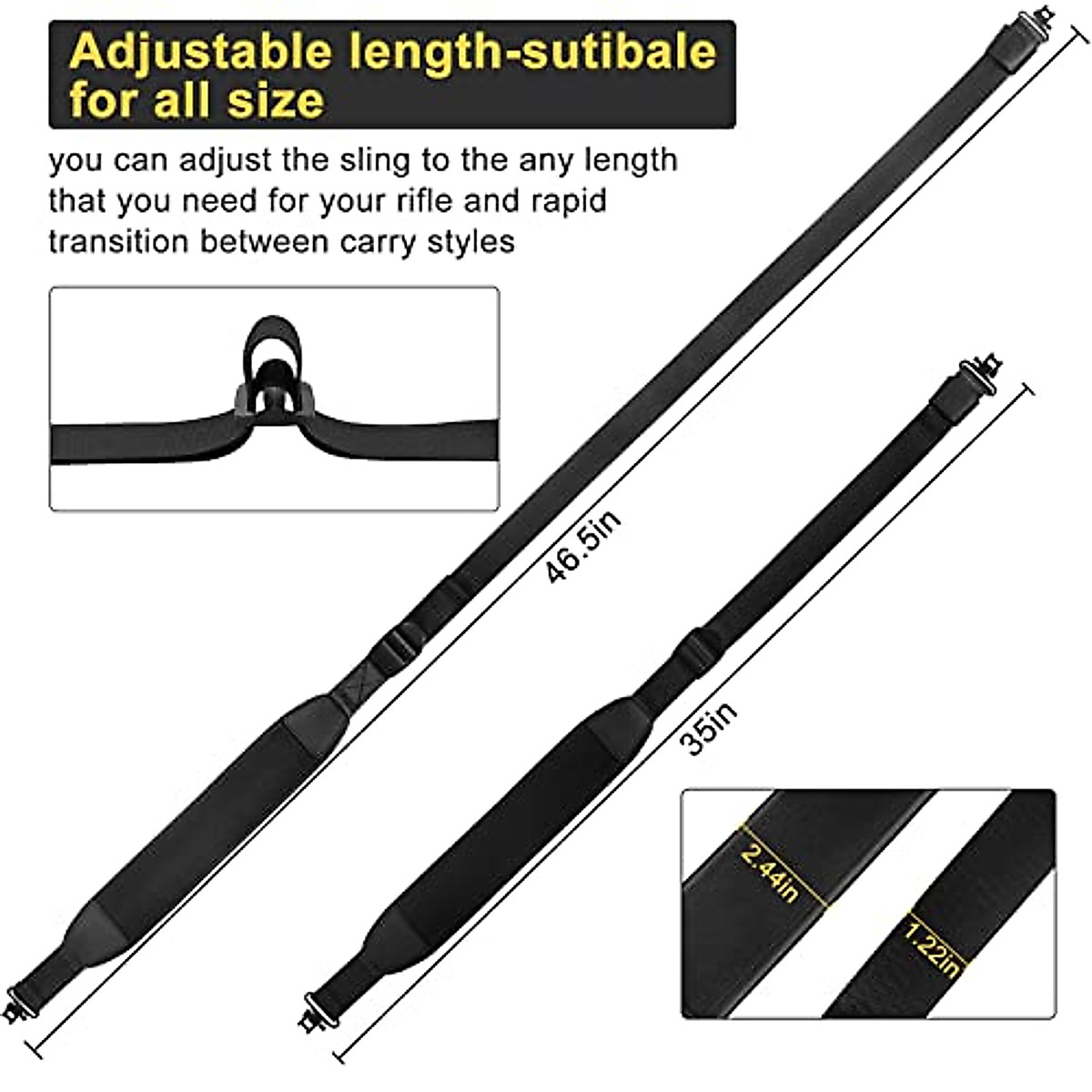 Rifle Sling, 2 Point Sling with 6.5mm Soft Neoprene Pad,（Newly Improved knob Snaps）,Rifle Sling with Swivels(Hold up 300lb),Non-Slip Rifle Strap Hunting Rifle Sling for Outdoor Use