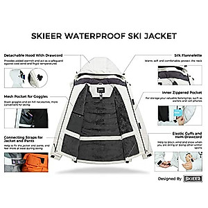 Skieer Men's Waterproof Snow Coat Downhill Skiing Jackets Winter Parka(White,X-Large)