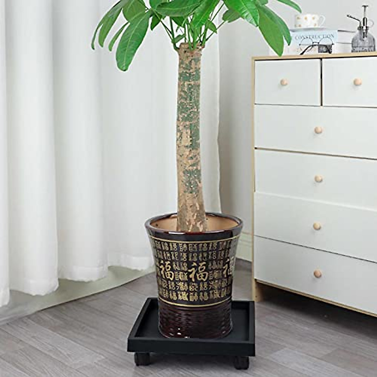 BAODAN Plant Caddy with Wheels, Plant Trolley, Plant Dolly Heavy Duty, Square Movable Plant Roller, Toughened Resin Plant Pallet Caster, 9.45x9.45x3.35in, Black