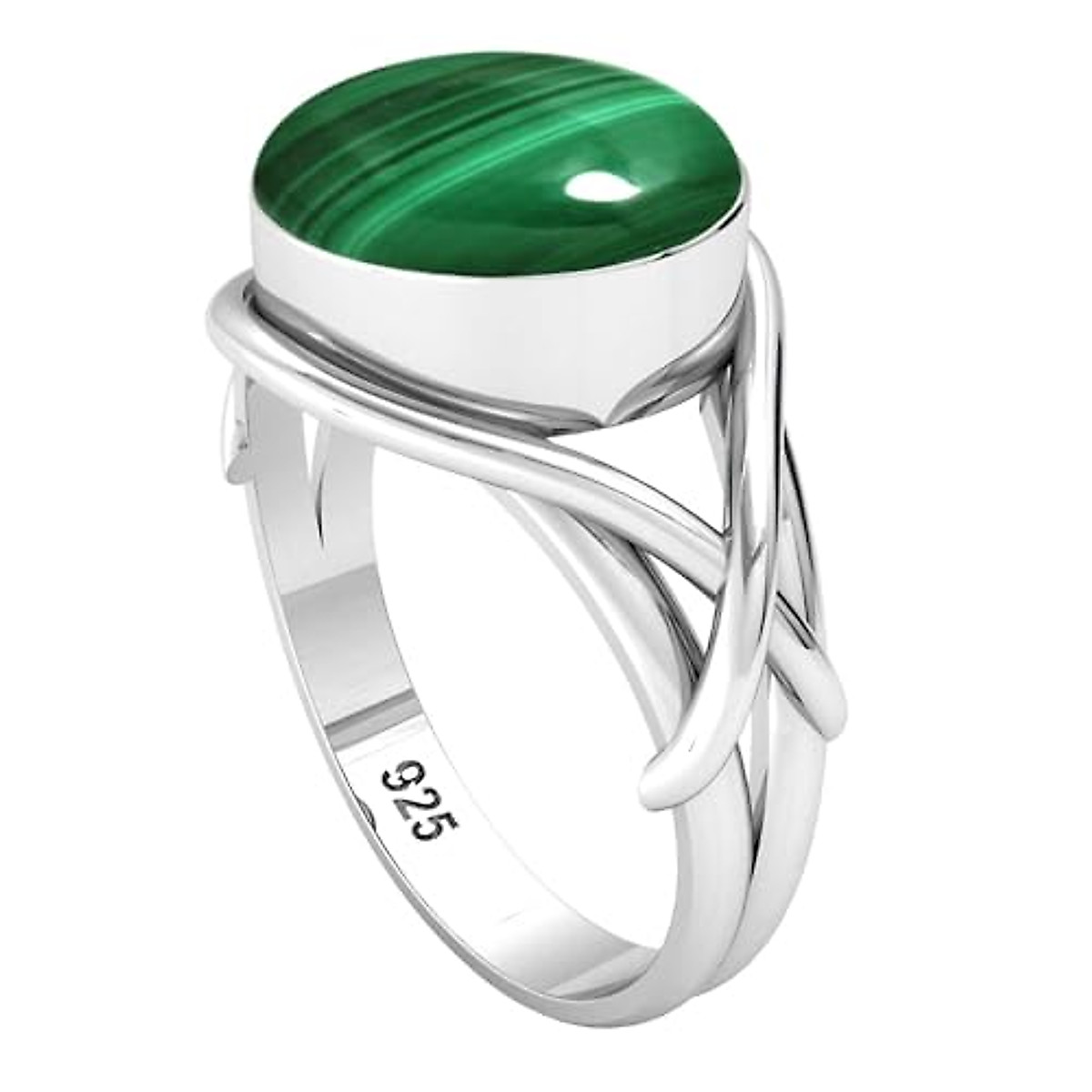 JEWELOPORIUM 925 Silver Ring for Women Green Genuine Malachite Stone Boho Silver Ring Size 8.5 Thanksgiving Gift Statement Jewelry