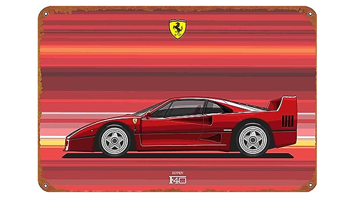 FERRARI F40/CAR FLAT VECTOR PosterMetal Sign Retro Wall Decor for Home ...