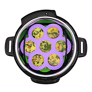 ROTTAY Silicone Egg Bites Molds and Steamer Rack Trivet with Heat Resistant Handles Fit Instant Pot Accessories, 7pcs set for 6qt & 8qt Electric Pressure Cooker With 2 Spoons and Silicone spatula