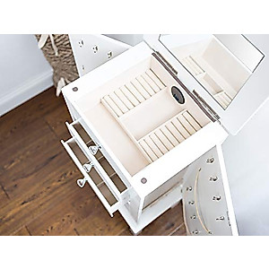 Hives and Honey Kimberly Jewelry Armoire - Modern White Storage Organizer with Divided Drawers and Necklace Hooks - French-Inspired Design with Jewel-Like Pulls - Anti-Tarnish Felt Lining