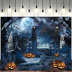 Swepuck 10x8ft Halloween Haunted Graveyard Photography Backdrop Pumpkin Lantern Spooky Night Moon Background Kids Ghost Party Decorations Banner Photo Booth