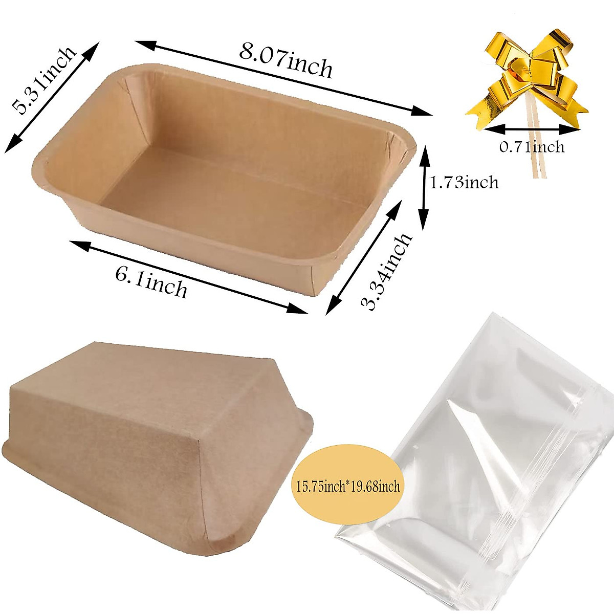 Valentine's Day Baskets For Gifts Empty, 12 PCS Sturdy Diy Kraft Market Tray Cardboard Basket To Fill Bulk with 12 clear plastic bags, 12 PCS gold bows for Valentine's Day,Easter, Birthday,Wedding