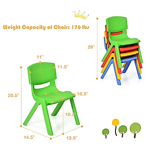 Costzon Kids Chairs, Stackable Plastic Learn and Play Chair for School Home Play Room, Colorful Chairs for Toddlers, Boys, Girls (Multicolor, 4 Chairs)