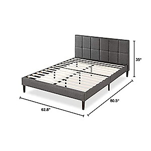 ZINUS Lottie Upholstered Platform Bed Frame with Short Headboard and USB Ports / Mattress Foundation / Wood Slat Support / No Box Spring Needed / Easy Assembly, Grey, Queen