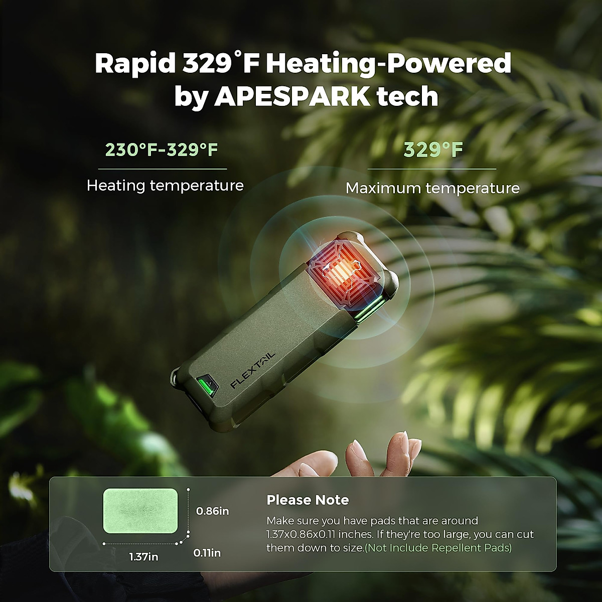 Max Repel Portable Electric Mosquito Repeller 30ft Protection 329°F Efficient Heating Rechargeable Ideal for Outdoors, Camping, Backpacking, Patios (Repellent Pads Not Included)