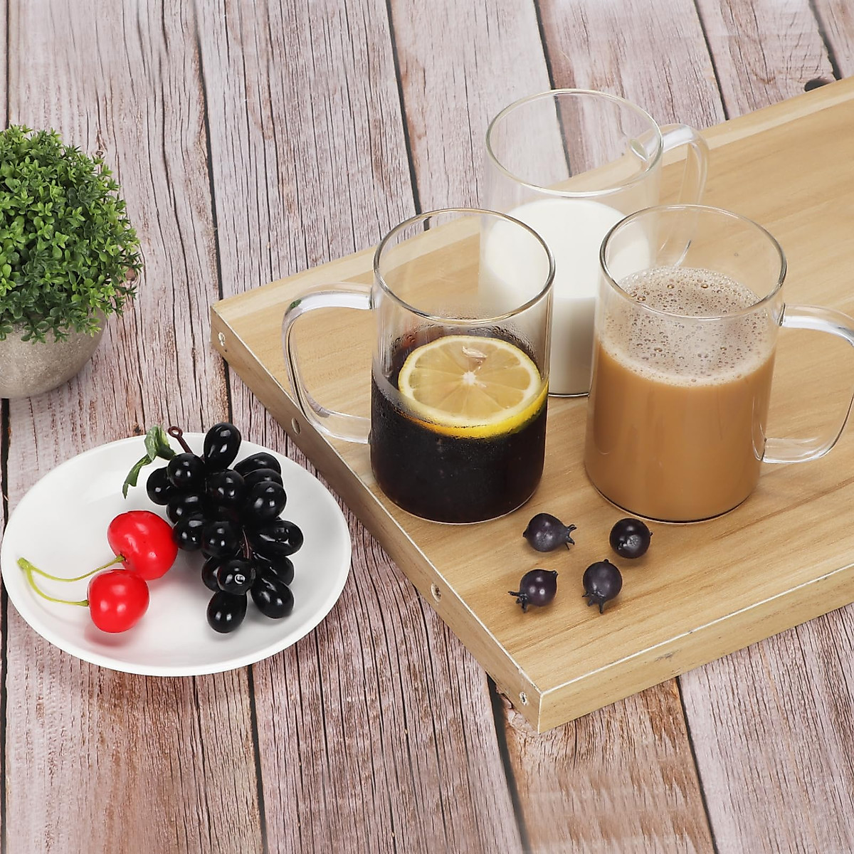 Trwcrt 15 oz Glass Coffee Mug Set of 6, Clear Coffee Mugs with Handle for Hot Beverages, Large Wide Mouth Glass Cup for Latte, Cappuccino, Hot Chocolate, Tea and Juice