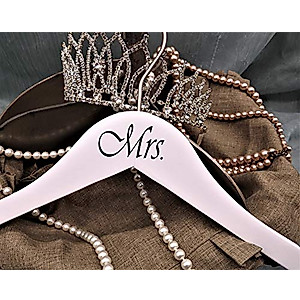 NAHANCO MRSMRS20117 Same Sex, Gay Pride Hanger Set, White Wood Hangers with Black Imprint (Mrs. and Mrs.), 17” (2-Piece Set)