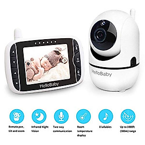 HelloBaby Baby Monitor with Remote Pan-Tilt-Zoom Camera and 3.2'' LCD Screen, Infrared Night Vision (Black)