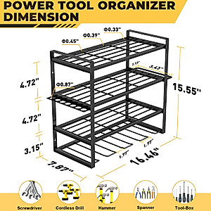 SPACECARE Power Tool Organizer，4 Drill Holders Wall Mount， 4 Layers Garage Organization Floating Cordless Drill Holder Heavy Duty Tool Organizers Utility Rack Floating Tool Shelf for 4 Drill Holders