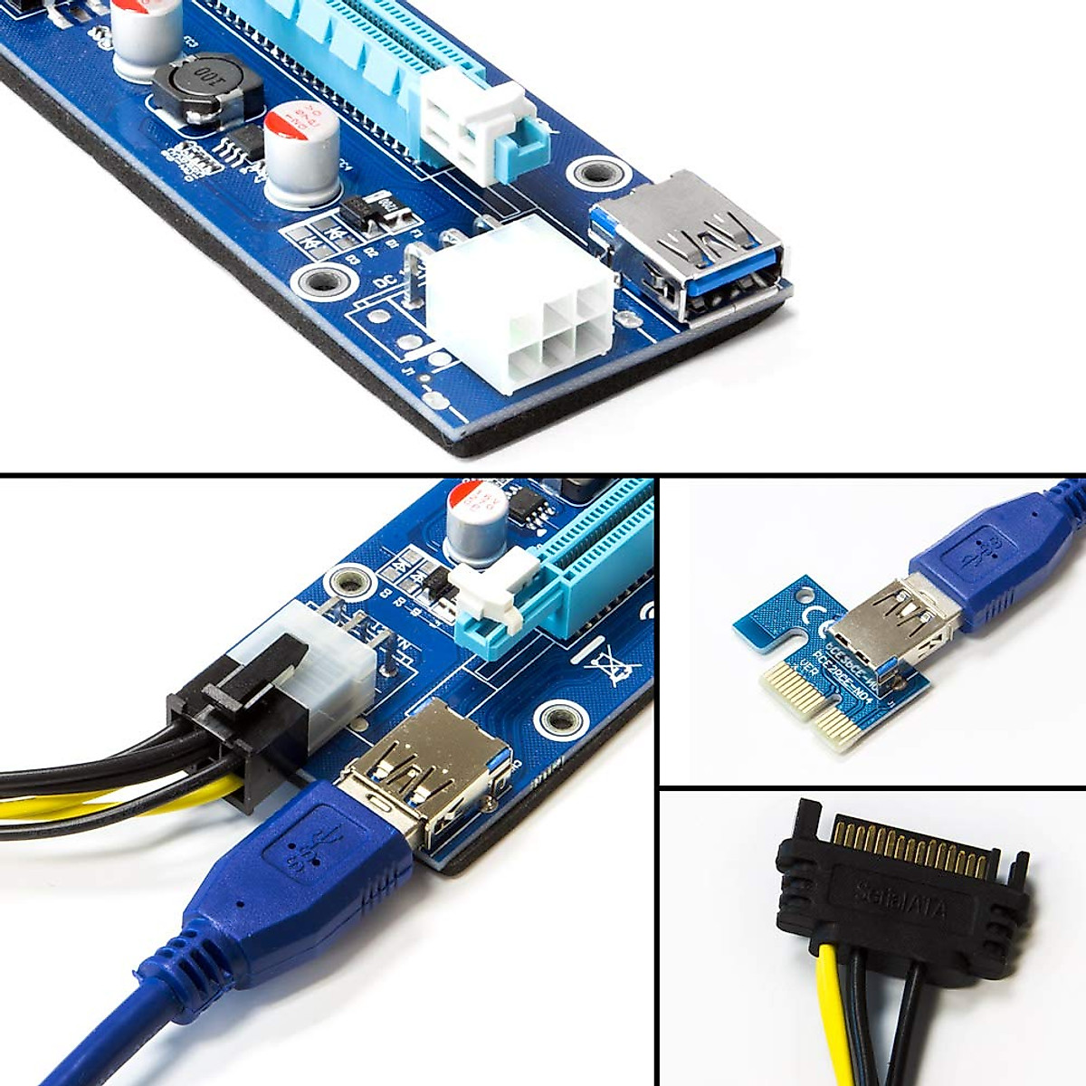 PCIe Riser Card Latest Adapter 6-Pin 1x to 16x For Mining GPU Riser Adapter Flexibility Extension Cable 6-Pin PCI-E to SATA Power Cable For Bitcoin & Crypto Mining Ethereum Mining ETH