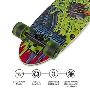 Tony Hawk 31" Complete Cruiser Skateboard, 9-ply Maple Deck Skateboard for Cruising, Carving, Tricks and Downhill, Slime Hawk