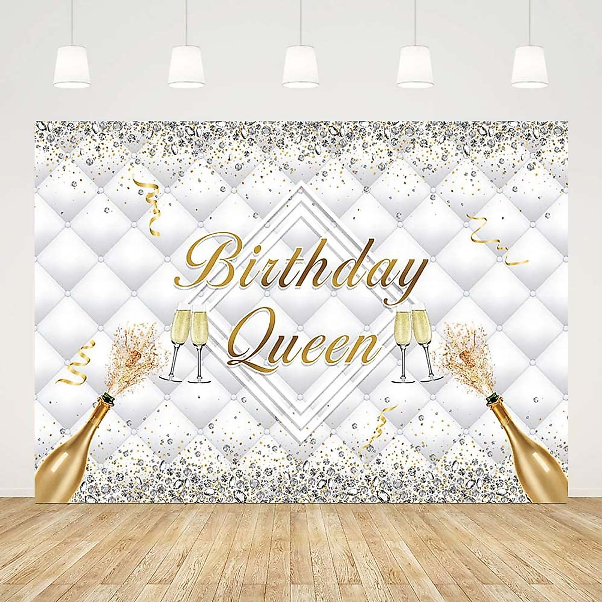 AIBIIN 7x5ft Birthday Queen Backdrop Glitter Diamond Headboard Birthday Party Decorations Women Champagne Bithday Prom Banner Photo Shoot Props