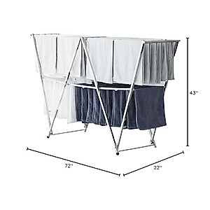 Letusto W-Rack Laundry Clothes Drying Rack - Indoor & Outdoor Folding Clothing Rack Foldable - Stainless Steel Laundry Garment Dryer Stand V2 (Square)
