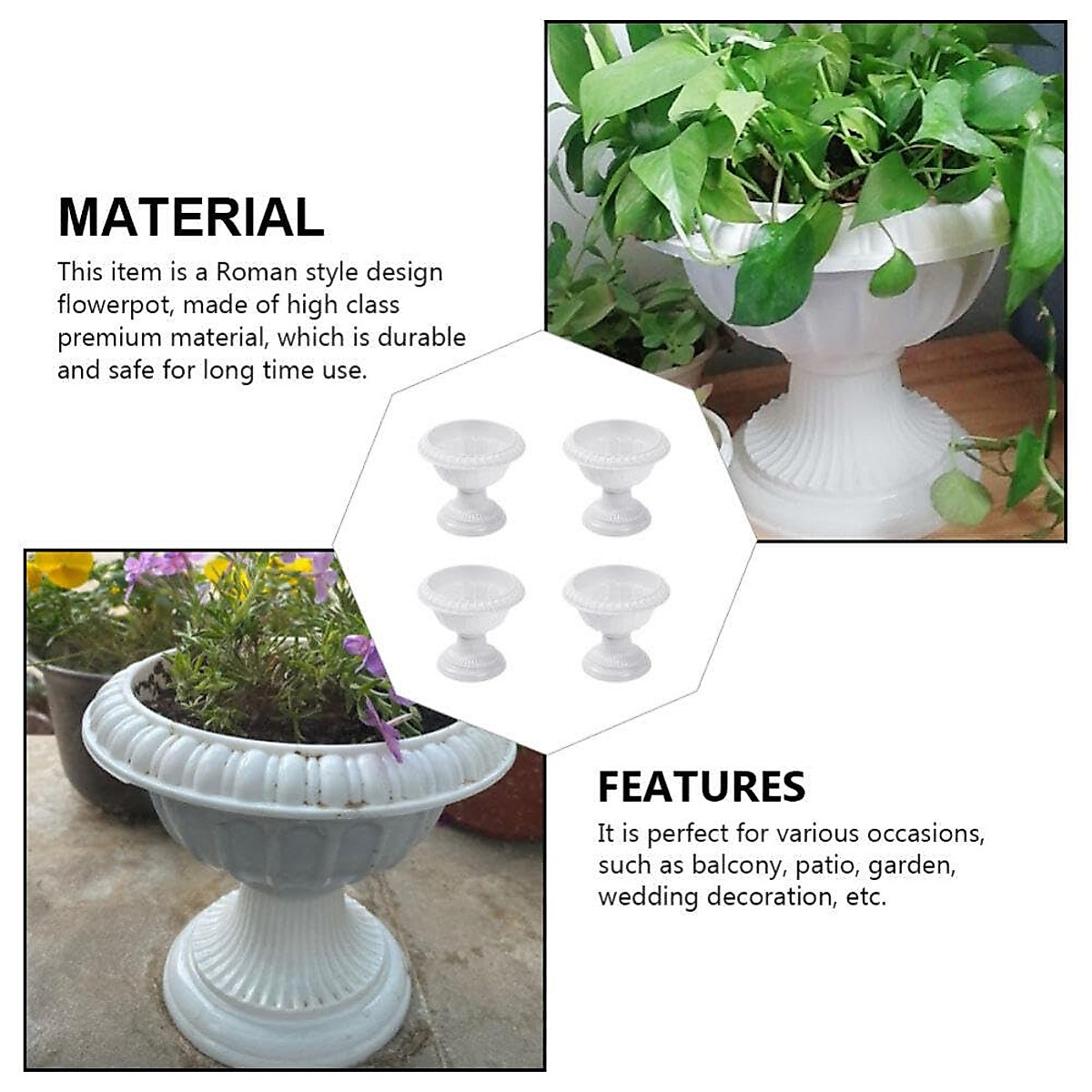 YARNOW Garden Urns Urn Planter 4pcs Vintage Style Flower Pot Classic Pillar Flower Pot Greek Column Statue Garden Urn Tall Roman Pillar Flowerpot for Wedding Patio Yard Pathway Garden