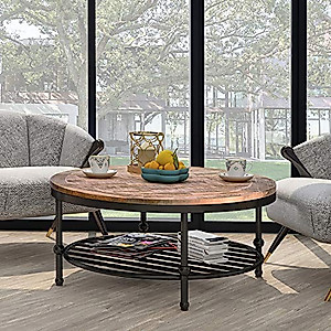 P PURLOVE Easy Assembly Hillside Rustic Natural Coffee Table with Storage Shelf for Living Room (Brown)